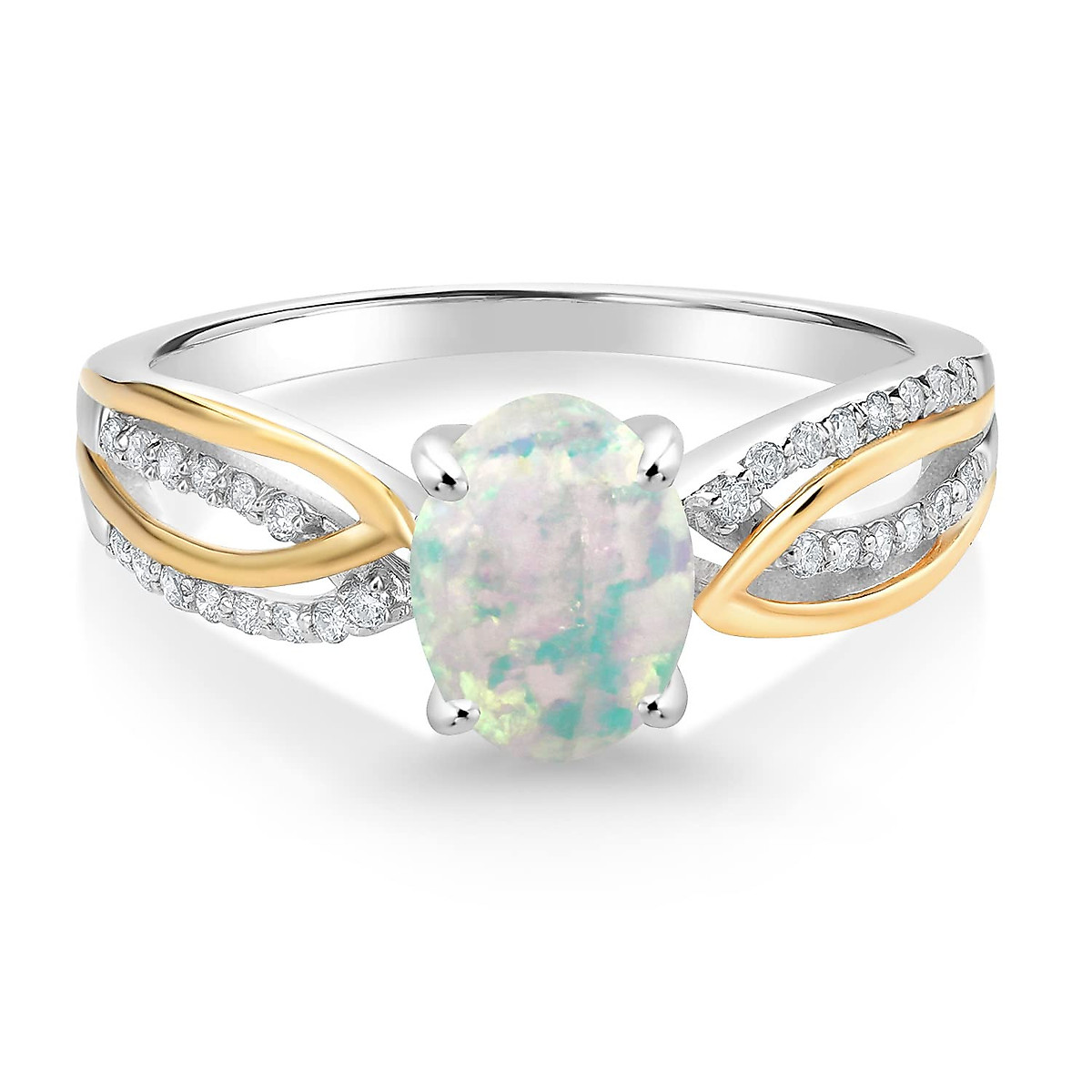 Gem Stone King 925 Sterling Silver and 10K Yellow Gold 8X6MM Oval Gemstone Birthstone and White Lab Grown Diamond Engagement Ring For Women | Available In Size 5, 6, 7, 8, 9