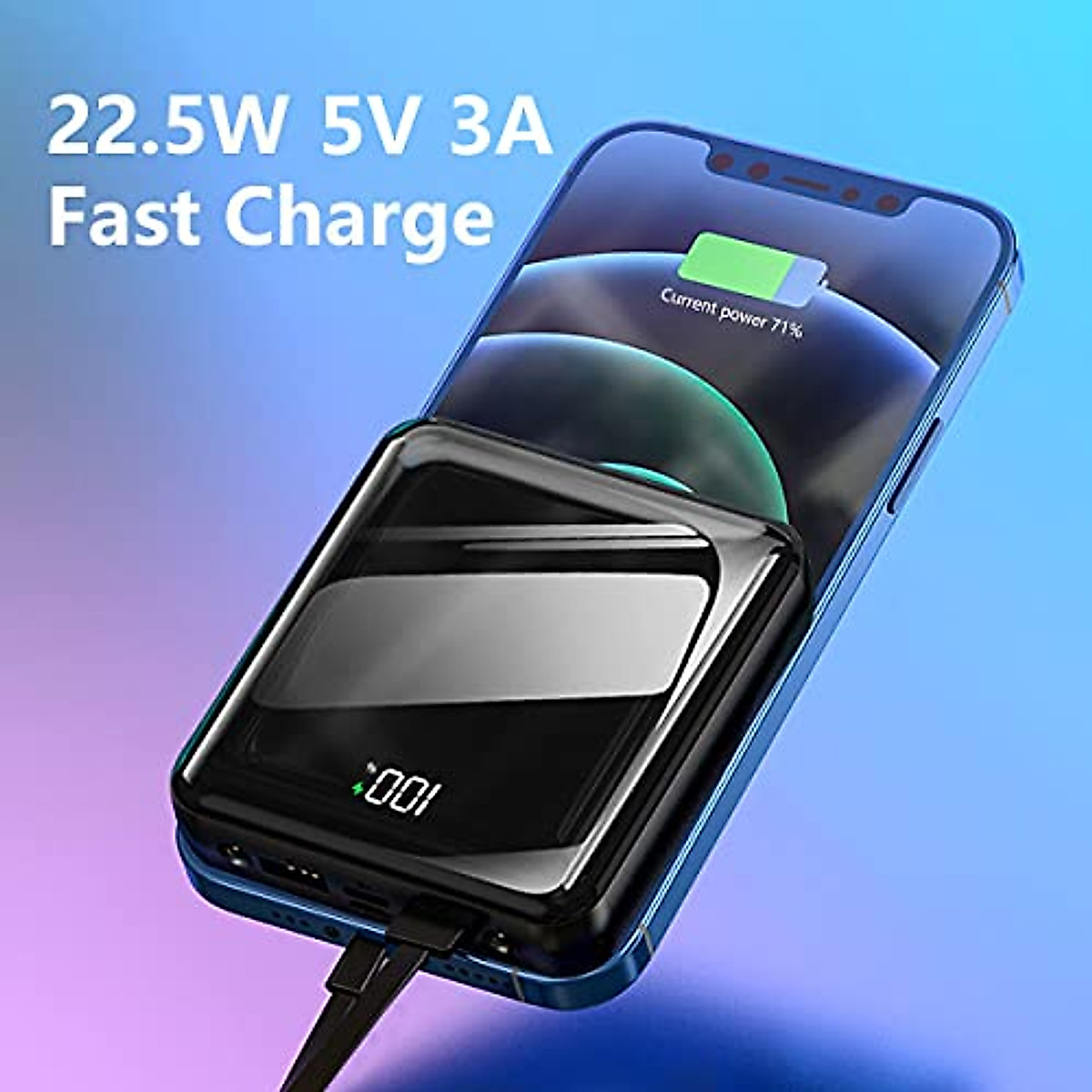 The perseids 10000mAh Portable Power Bank Built in Cables Portable Charger 22.5W 3A Fast Charging Battery Pack with LED Digital Display Compatible with iPhone, Samsung Galaxy, Tablet and More