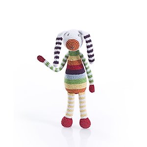 Pebble | Handmade Bunny Rattle - Rainbow Striped | Crochet | Fair Trade | Pretend | Imaginative Play | Machine Washable