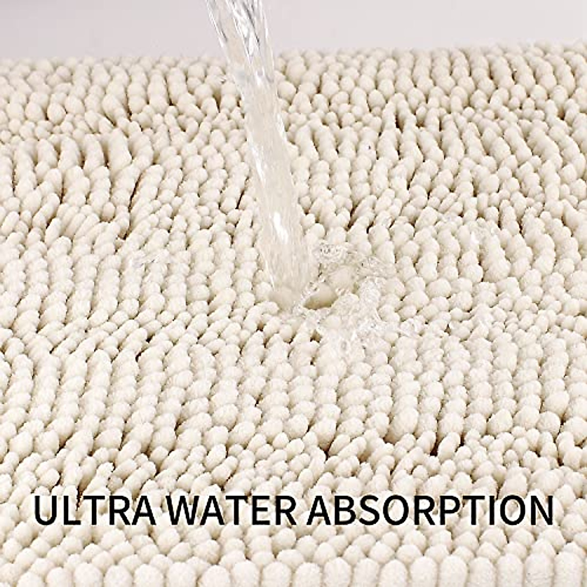 TENGTENGLINK Bath Mats for Bathroom White,Thick Soft Chenille Floor Mats,16x24 Inches Non Slip Shower Mats Ultra Water Absorbent Doormat.-Ivory White