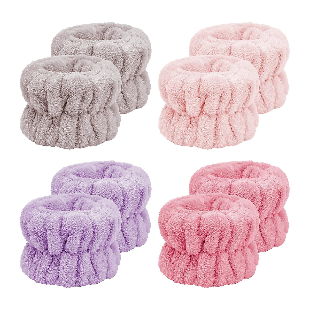 Face Washing Wristbands-Absorbent Wristband for Washing Face Microfiber Wrist Wash Band Towel, Makeup Skincare Prevent Liquids Spilling Down Arm (Purple, Pink, Pale Pink, Light Brown)