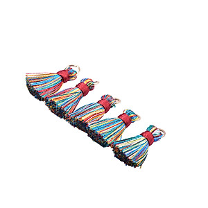 KONMAY 50pcs 2.0cm/0.8'' Rainbow Small Silk Tassels with Jump Ring, 0.2'' Width Tiny Handmade Mala Tassels for Jewelry Making, Crafting, Clothing