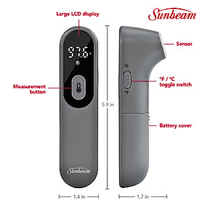 Sunbeam Touchless Body & Object Digital Infrared Thermometer for Adults and Kids, Instant Accurate Reading, Fever Indicator