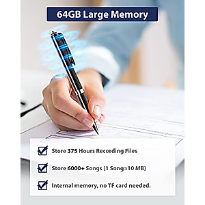 64GB Digital Voice Recorder - 3072Kbps, XIXITPY Voice Activated Recorder with PCM Noise Reduction for Lectures Meetings Classes, Audio Recorder for Portable MP3 Playback
