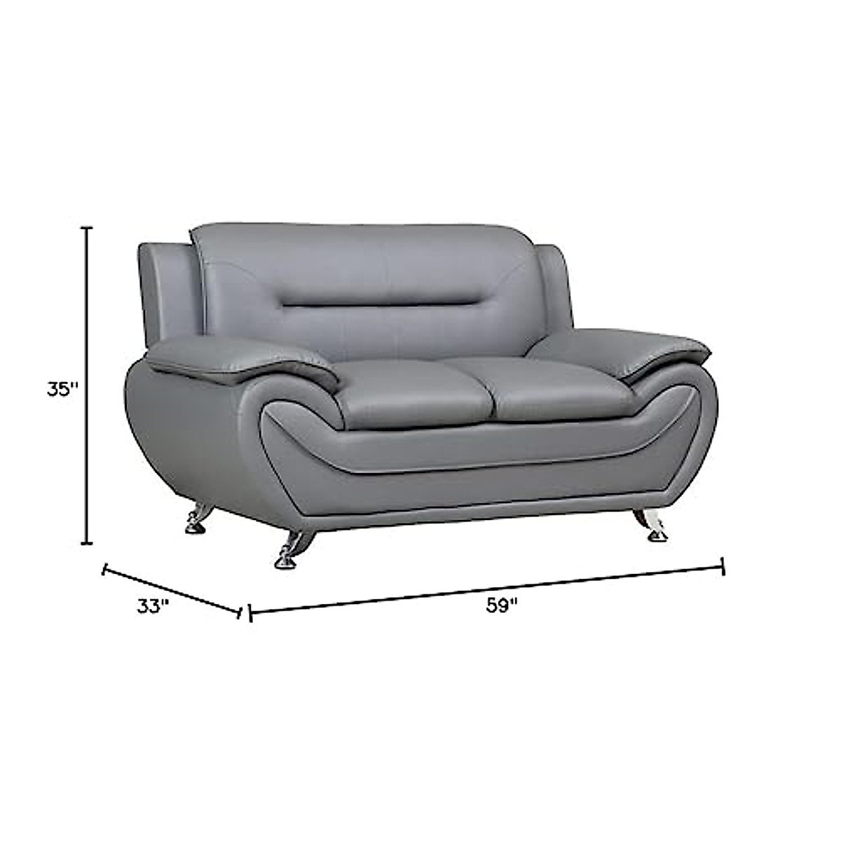 Kingway Furniture Ashely Faux Leather Living Room Loveseat - Gray
