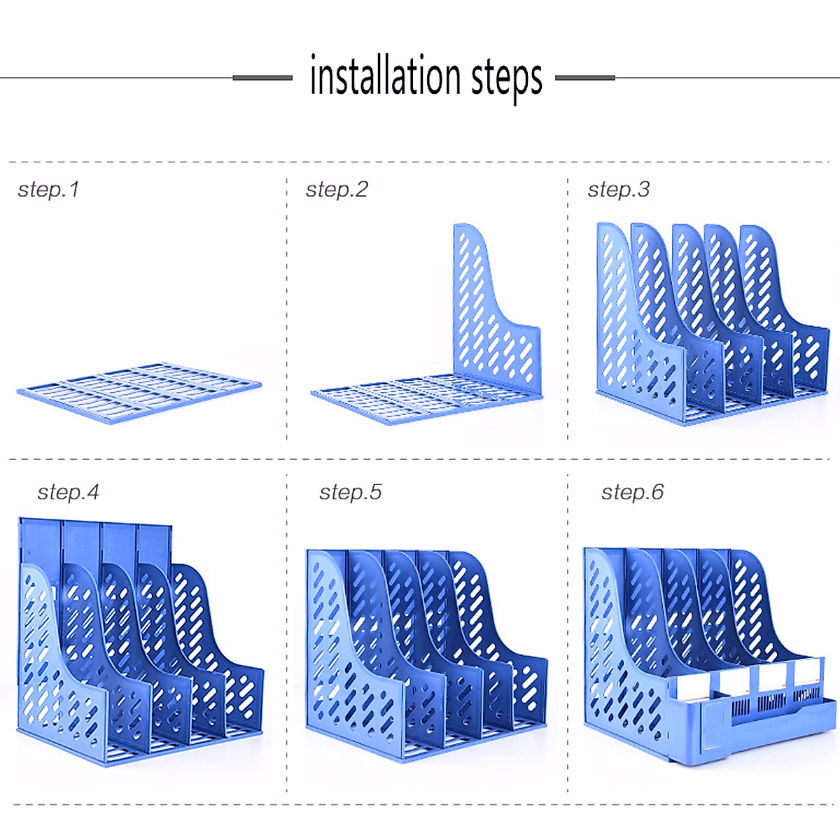4 Compartments Storage Organiser Box Magazine File Holder, Sturdy Plastic Desk Organizers and Storage File Folder for Office Organization, Binder Organizer with
