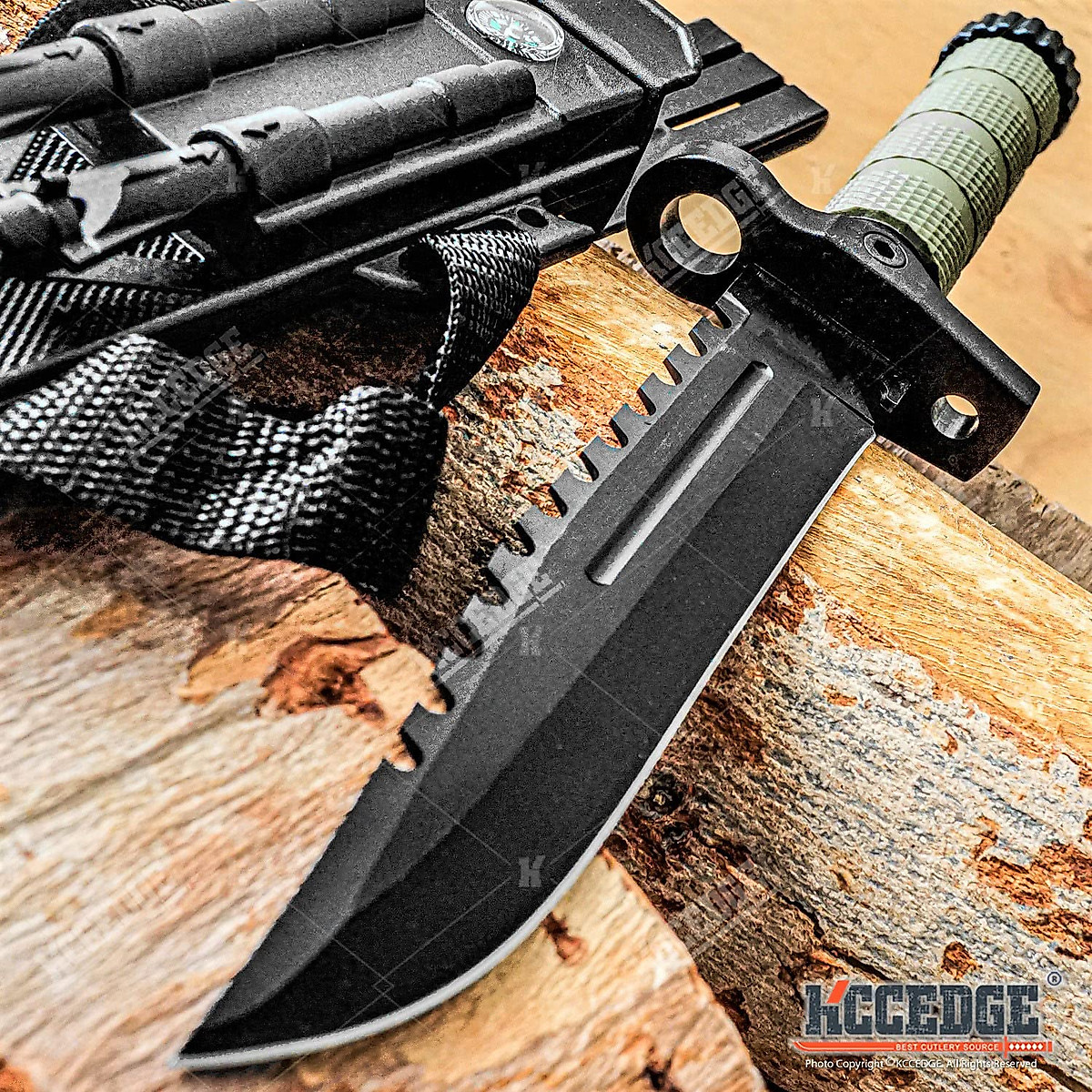 Tactical Knife Hunting Knife Survival Knife 13.75" Fixed Blade Knife With Combat Blade Camping Accessories Camping Gear Survival Kit Survival Gear Tactical Gear 79408 (Olive Green)