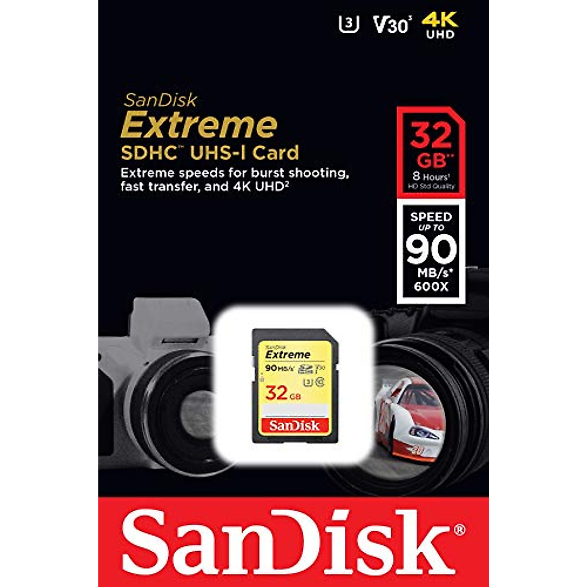 SanDisk 32GB Extreme SDHC UHS-I Memory Card - 90MB/s, C10, U3, V30, 4K UHD, SD Card - SDSDXVE-032G-GNCIN
