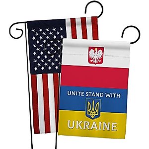 Ukraine Flag Poland Stand with Ukraine Garden Flag Pack Support Cause Ukrainian Applique House Decoration Banner Small Yard Gift Double-Sided, Made in USA