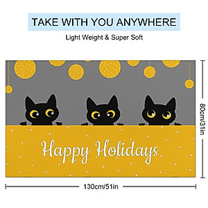 Three Black Cute Cat Microfiber Absorbent Lightweight Beach Towels Fast Dry Oversized Sand Free Beach Blanket 31x51in for Swimming Camping Travel Gym and Yoga