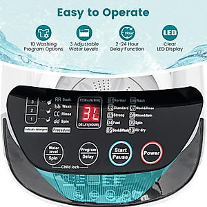 COSTWAY 7.7 Lbs Portable Washing Machine, 0.78 Cu.ft Full Automatic Laundry Machine with 10 Preset Programs, 3 Water Levels, Compact Washer and Spinner Combo for RVs Dorms Apartments, White