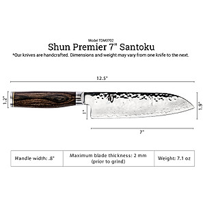 Shun Premier 7" Santoku Knife Hand-Sharpened, Handcrafted in Japan, Light, Agile and Easy to Maneuver, 7-Inch, Silver