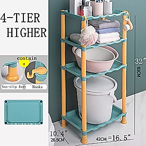 4-Tiers Normal Rectangular Multifunctional Storage Shelf Organizer Narrow Storage Rack for Kitchen or Bathroom (Blue+Yellow)