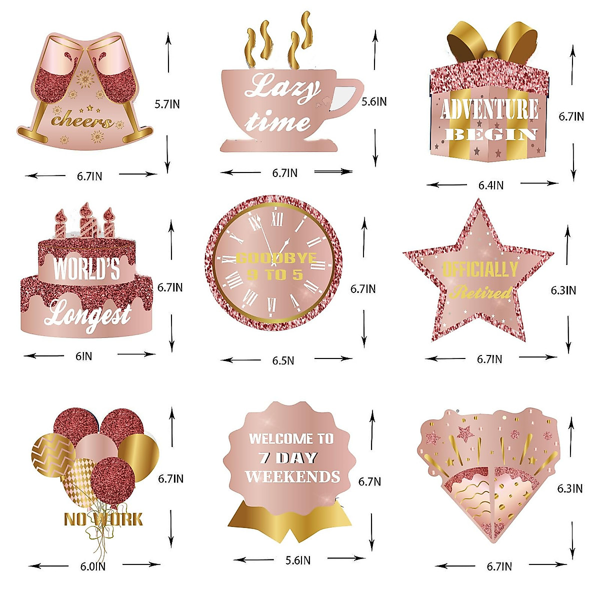 9Pcs Happy Retirement Decorations Table Honeycomb Centerpieces Party Supplies Pink Rose Gold Retirement Adventure Awaits Sign for Men Retired Decor Goodbye Retirement Signs