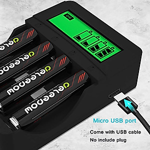Deleepow Rechargeable AAA Batteries 1200mWh AAA Lithium Rechargeable Batteries 4-Pack 1.5V 1500 Cycle with LCD Charger