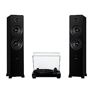 Fluance RT81 Elite High Fidelity Vinyl Turntable (Piano Black) with Ai81 Powered 2-Way Floorstanding Speakers (Black Ash) Diamond Stylus, Belt Drive, Built-in Preamp, 150W Class D Amplifier, Bluetooth