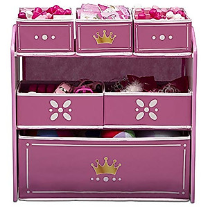 Delta Children Princess Crown Design & Store 6 Bin Toy Storage Organizer - Greenguard Gold Certified, White/Pink