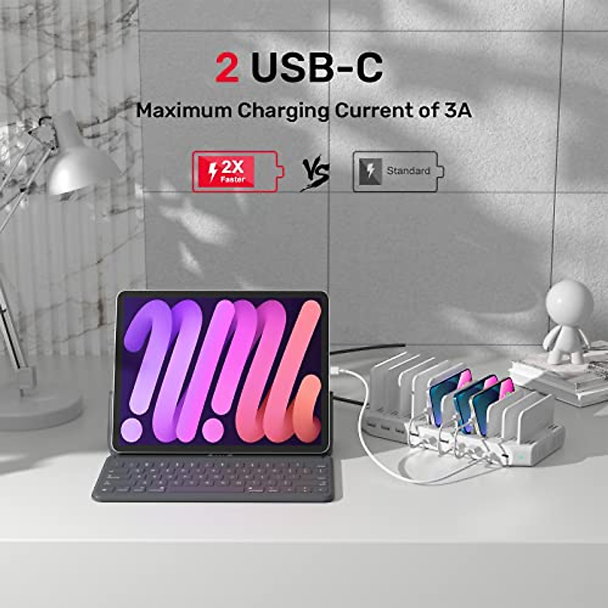 Unitek USB C Charging Station, 120W 10 Port Type C Charging Organizer for Multiple Devices, iPhone, Smartphones, Tablets, Supports 10 iPads Charging Simultaneously- [UL Certified]