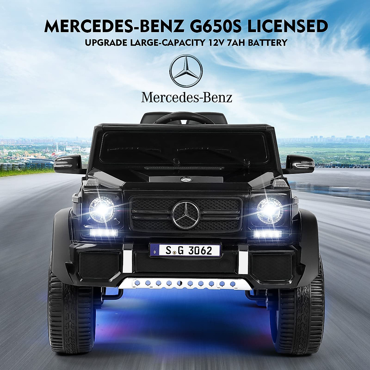 JOYLDIAS Kids Ride On Cars, Licensed Mercedes-Benz Maybach G650S, 12V7AH Battery Powered Toy Electric Car for Kids with 2.4GHz Remote Control, 2 Motors, 3 Speeds, Lock, Music, Horn, LED Lights, Black
