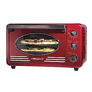 Nostalgia RTOV2RR Large-Capacity 0.7-Cu. Ft. Capacity Multi-Functioning Retro Convection Toaster Oven, Fits 12 Slices of Bread and Two 12-Inch Pizzas, Built In Timer, Includes Baking Pan,Metallic Red