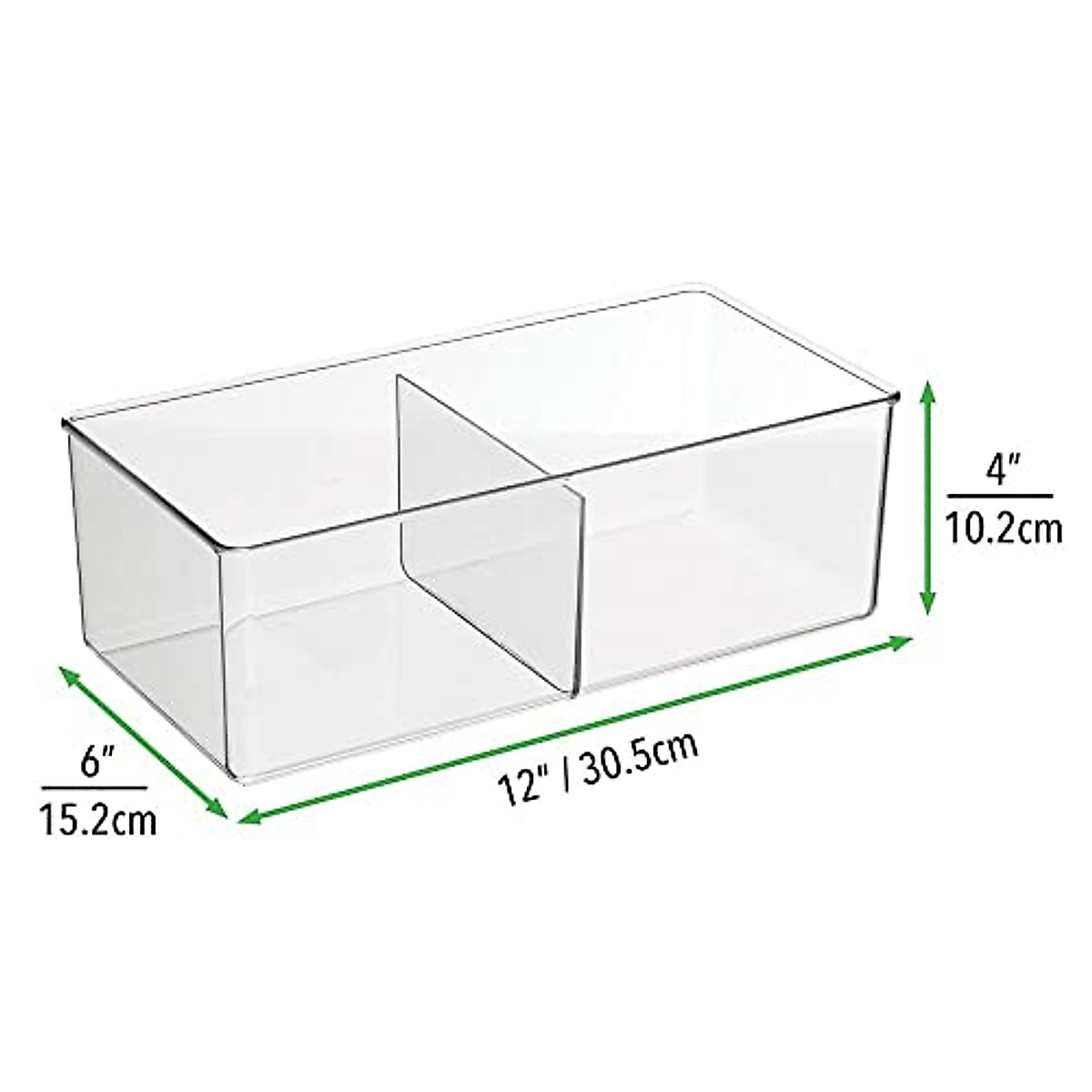 mDesign Plastic 2 Compartment Divided Drawer and Closet Storage Bin - Organizer for Scarves, Socks, Bras, and Underwear - Dress Drawer Organizer, Shelf Organization - 6 Pack - Clear