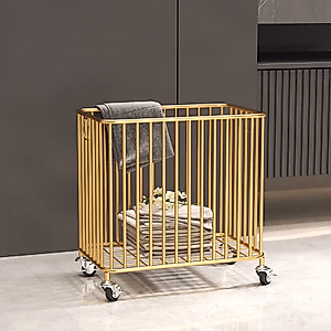 Rolling Laundry Hamper with Wheels,Large-size Metal Laundry Basket Cart,Clothes or Linen Storage Organize Hamper Bin for Living Room,Bathroom,Closet or Children Bedroom,Gold