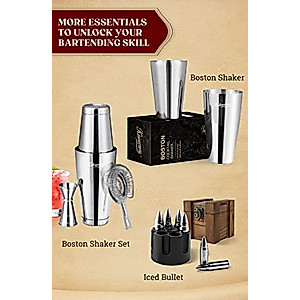 KITESSENSU Cocktail Shaker Set, 2-Piece Boston Shaker Set for Drink Mixing, Premium 18/8 Stainless Steel Martini Shaker for Bartending and Home Bar - 18oz & 28oz, Recipes Booklet Included, Silver