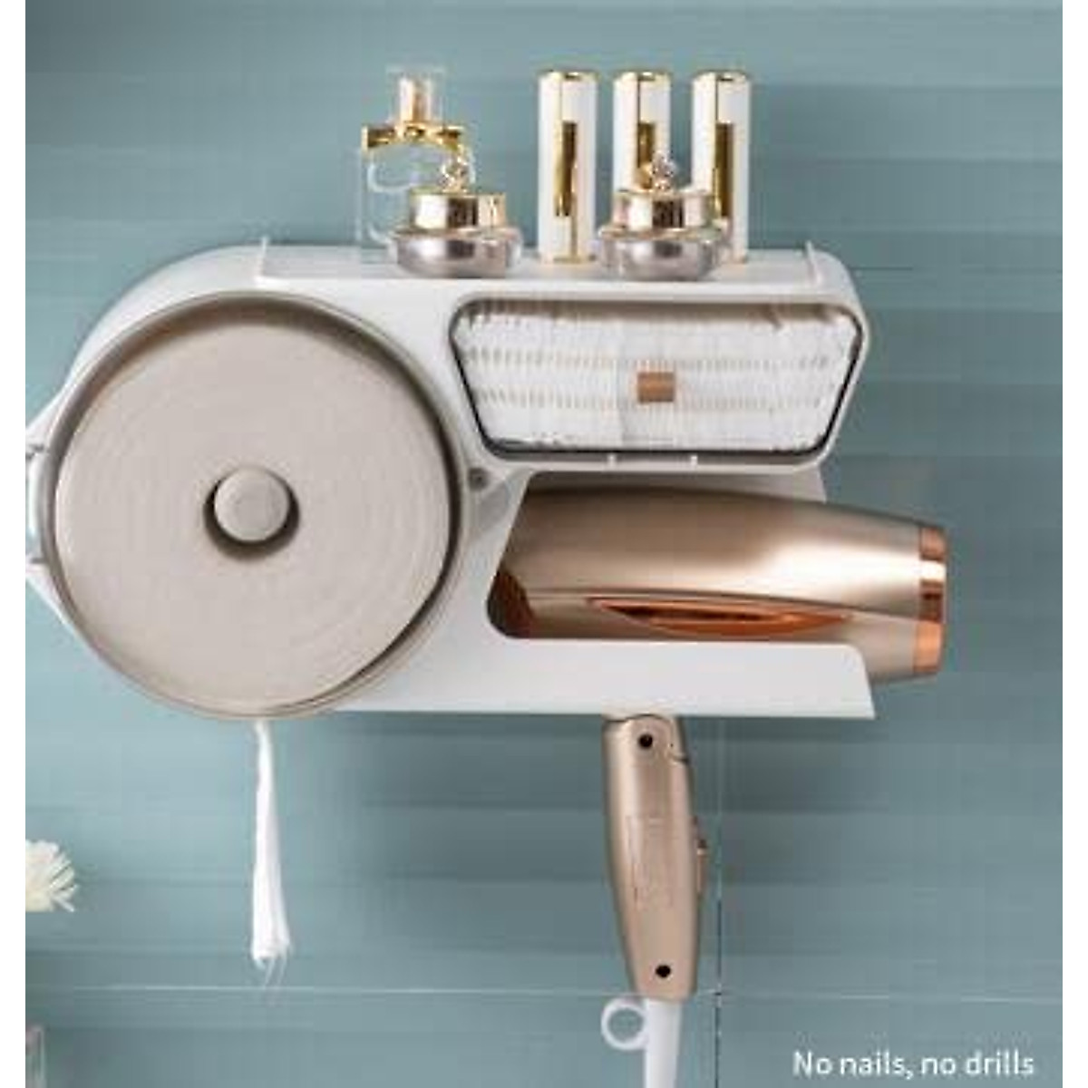 NA Punching Free washcloth Storage Rack Wiping Towel Storage Box Wall Mounted Toilet Storage Rack Hair Dryer Support Rack