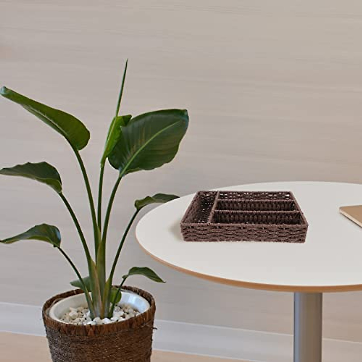 Healifty Wicker Rattan Baskets Tea Bag Sugar Packet Holder Coffee Station Condiment Organizer Woven Divided Basket Tray for Drawer Shelf Countertop Coffee