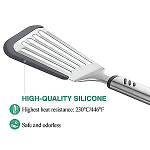 Lebabo Metal Spatula, 12.6" Stainless steel Slotted Fish Spatula with Heat Resistant Handle, Spatula turner with Silicone Top Soft Edge for Non-Stick Pan, Cooking, Flipping, Frying, Dishwasher Safe