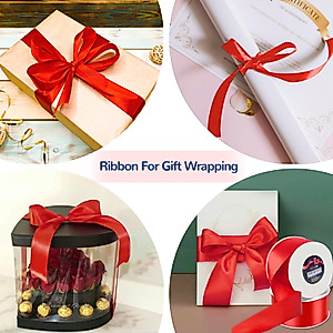 Red Ribbon 1 1/2 inch 50 Yards, 1.5 inch Wine Red Satin Ribbon, Red Ribbon for Flowers Bouquets, Ribbon for Gift Wrapping, Silk Ribbon for Wedding, Thanksgiving Christmas and Decoration, ORD OF SP