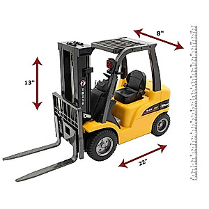 Top Race Jumbo Remote Control Forklift 13 Inch Tall, 8 Channel Full Functional Professional RC Forklift Construction Toys, High Powered Motors, 1:10 Scale - Heavy Metal - (TR-216)