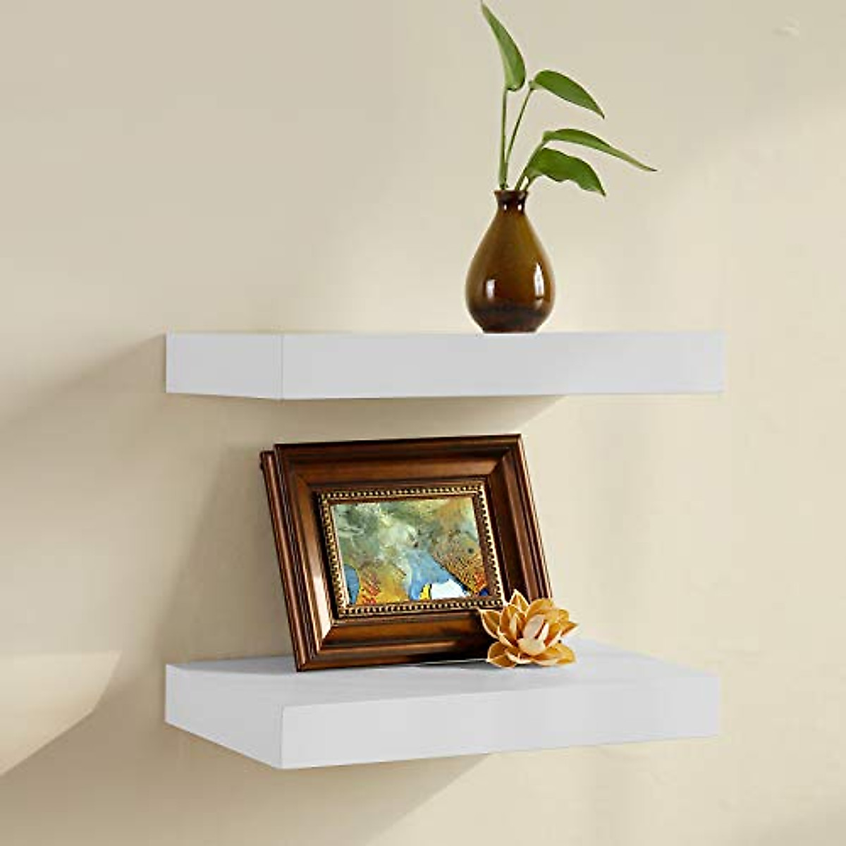 WELLAND New Chicago Floating Shelves Set of 2, 2" Thickness 9.25" Depth Floating Wall Shelves Ledge Shelves, 16-inch, White