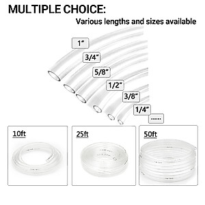 Clear Vinyl Tubing 3/4" ID × 1" OD -10 Ft 30PSI,Flexible Plastic Tubing,Lightweight Plastic Tubing,Oil Resistant Hybrid Multipurpose Industrial Vinyl Hose