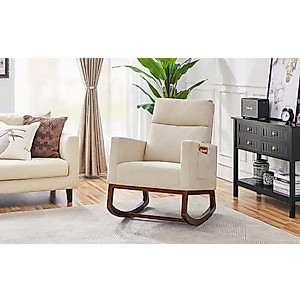 Yaheetech Rocking Chair Nursery，Glider Chair Modern Accent Chair with Side Pocket Living Room High Back Armchair for Living Room Lounge, Beige