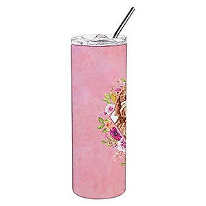 Caroline's Treasures CK4247TBL20 Cavapoo Pink Flowers Double Walled Stainless Steel 20 oz Skinny Tumbler, 20 oz, multicolor