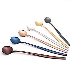 Long Handle Spoon, Circular spoon,Delicate Elegance Stainless Steel Spoon Set,Mixing Spoon,Ice Cream Spoon,Long Spoon Iced Tea Spoon, Coffee Spoon,Dessert Spoon,Milkshake Spoon,Set of 6(Ice spoo