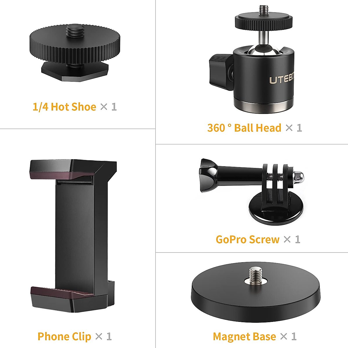 UTEBIT Magnetic Camera Mount Base Stand Kit 66mm, Magnet Tripod with 1/4 Screw Mini Ball Head, GoPro Adapter, Phone Holder for Insta360 Action Camera, Cellphone, Vlogging Max Load 44lb