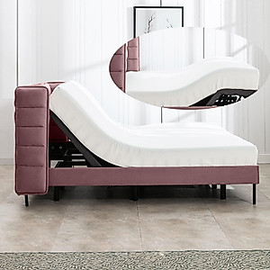 Mjkone Ergonomic Queen Size Adjustable Bed Frame Base, Zero Gravity Adjustable Bed w/Head and Foot Incline, Zero Clearance, Wireless Remote Control, Anti-Snore, Platform Frame Compatible, Light Grey