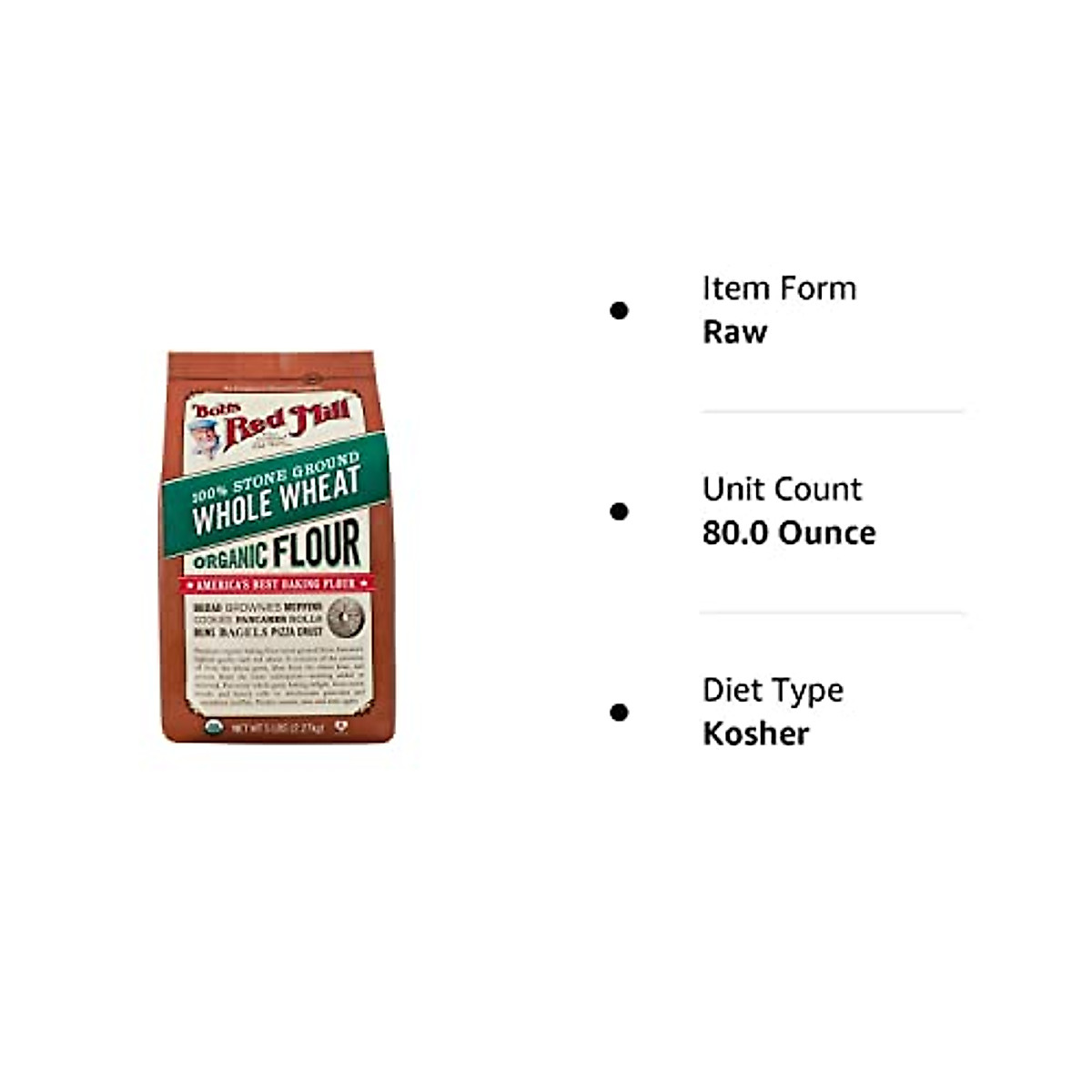 Bob's Red Mill, Organic Flour, Whole Wheat, 5 lb