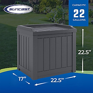 Suncast 22 Gallon Indoor or Outdoor Backyard Patio Small Storage Deck Box with Attractive Bench Seat and Reinforced Lid, Stone (2 Pack)