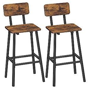 HOOBRO Bar Stools, Barstools Set of 2, Bar Chair with Backrest and Footrests, 27.8" Tall Counter Bar Stools with Industrial Style, for Kitchen, Dining Room, Bar, Cafe, Rustic Brown and Black BF83BY01