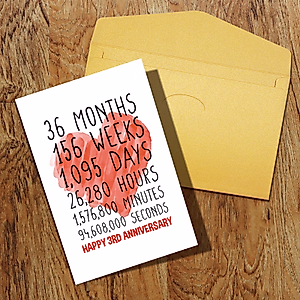 Qiliji Happy 3rd Anniversary Card for Him Her, Third Wedding Anniversary Card for Husband Wife, Funny 3 Year Together Anniversary Greeting Card