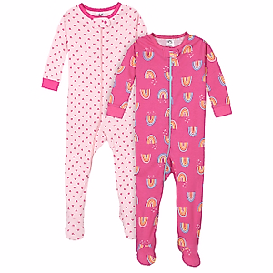 Gerber Baby Girls' 2-Pack Footed Pajamas, Rainbows Pink, 18 Months