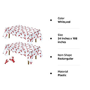 Touman Crawfish Tablecloth Birthday Party Lobster Table Covers White and Red Crawfish Table Cloth for Party Decoration Supplies, 108 x 54 inches (2)