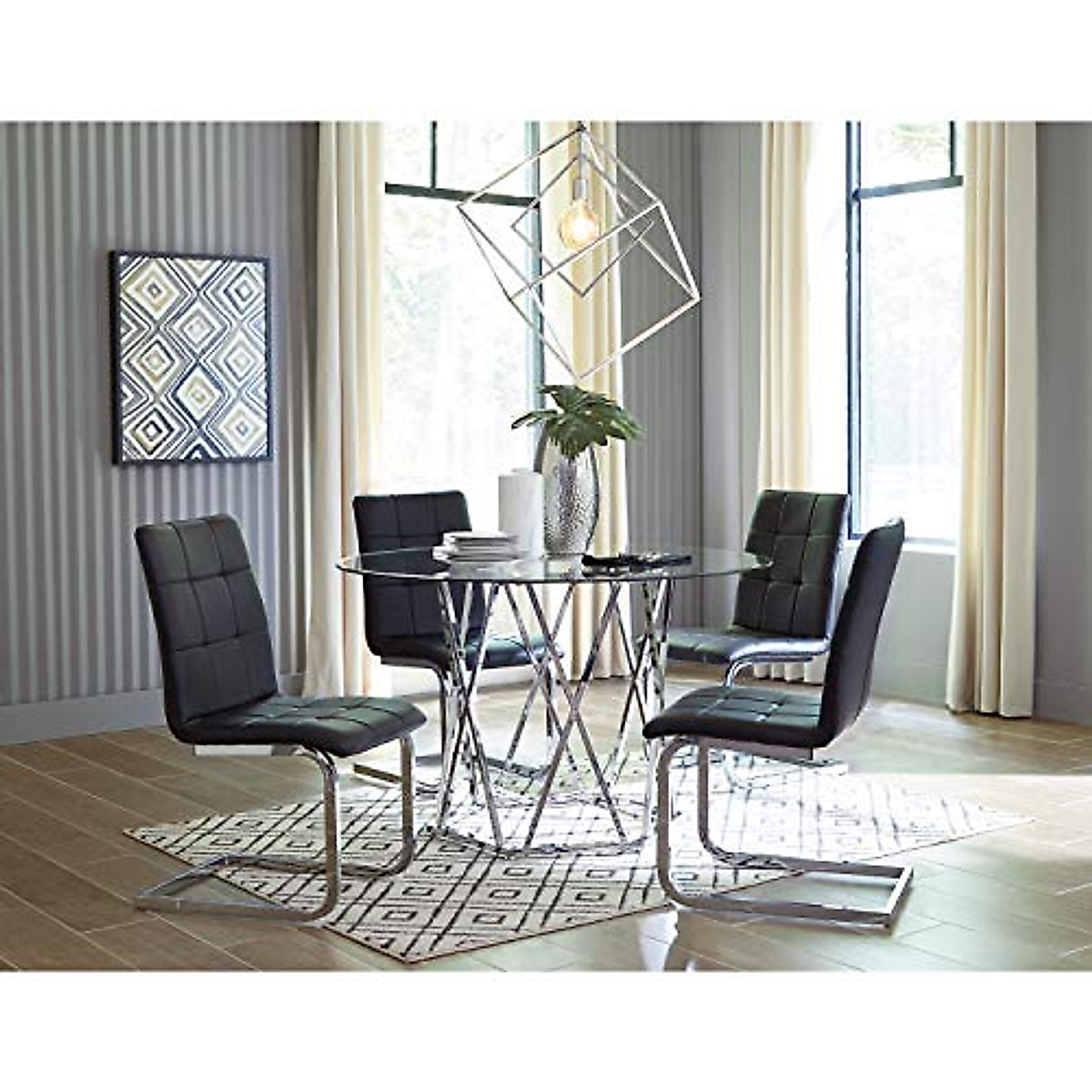 Signature Design by Ashley Madanere Round Contemporary Dining Room Table, Chrome Finish