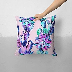 iiRov Watercolor Cactus Succulent Bloom V15 - Custom Decorative Home Decor Indoor or Outdoor Throw Pillow Cover Plus Cushion Set for Sofa, Bed or Couch (Pillow CASE Cover Plus Cushion)