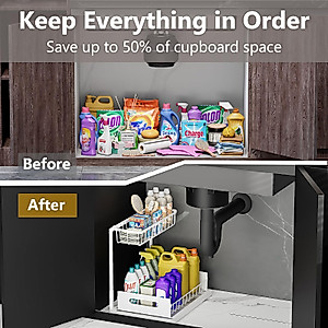 Ceetug Under Sink Organizers and Storage 2 Tier Slide Out Kitchen Cabinet Organizer Sturdy Metal Bathroom Storage (White, 1 Pack)