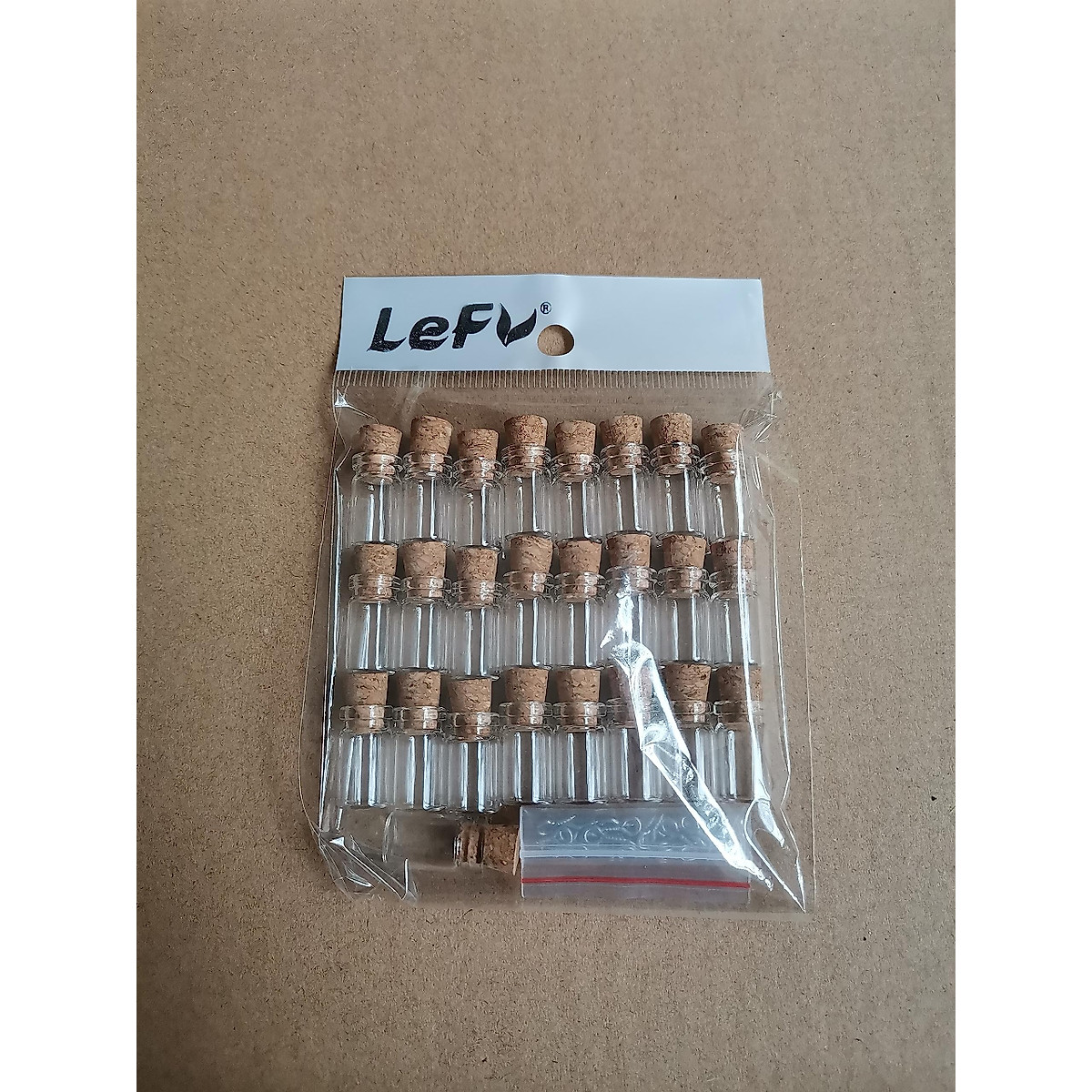 LEFV™ Mini Cork Top Glass Bottle Vial Charm Kit 3/4 Inch - 25pcs 0.5ml Clear Bottles with Corks & 25pcs Eye Screws - Miniature Empty Sample Jars Message Bottle Small Tiny Size