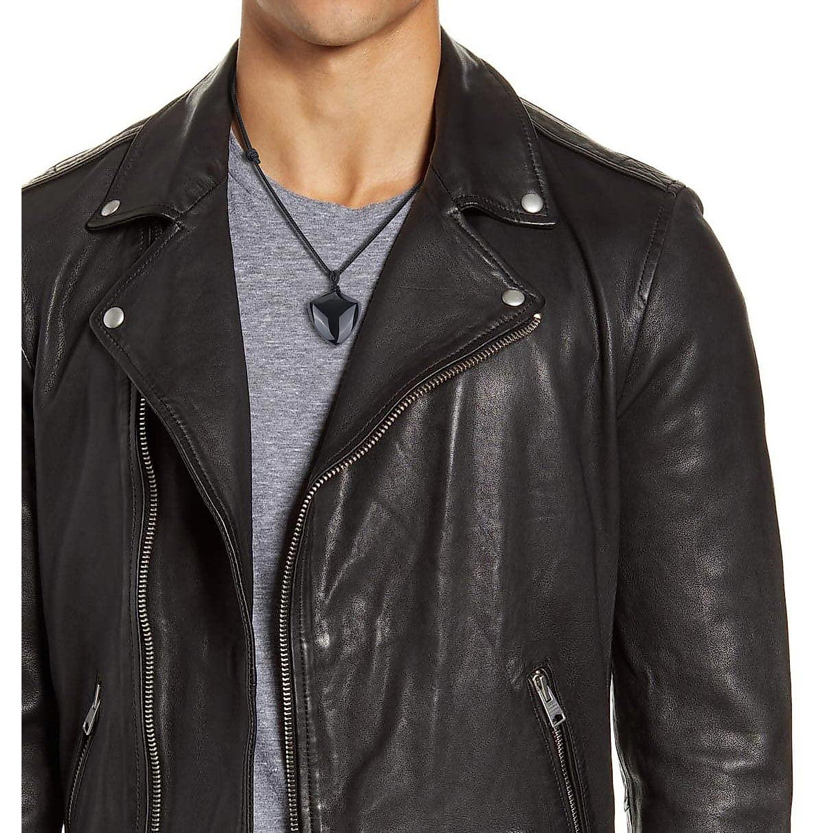 COAI Black Obsidian Shield of Faith Pendant Amulet Necklace Mens Womens